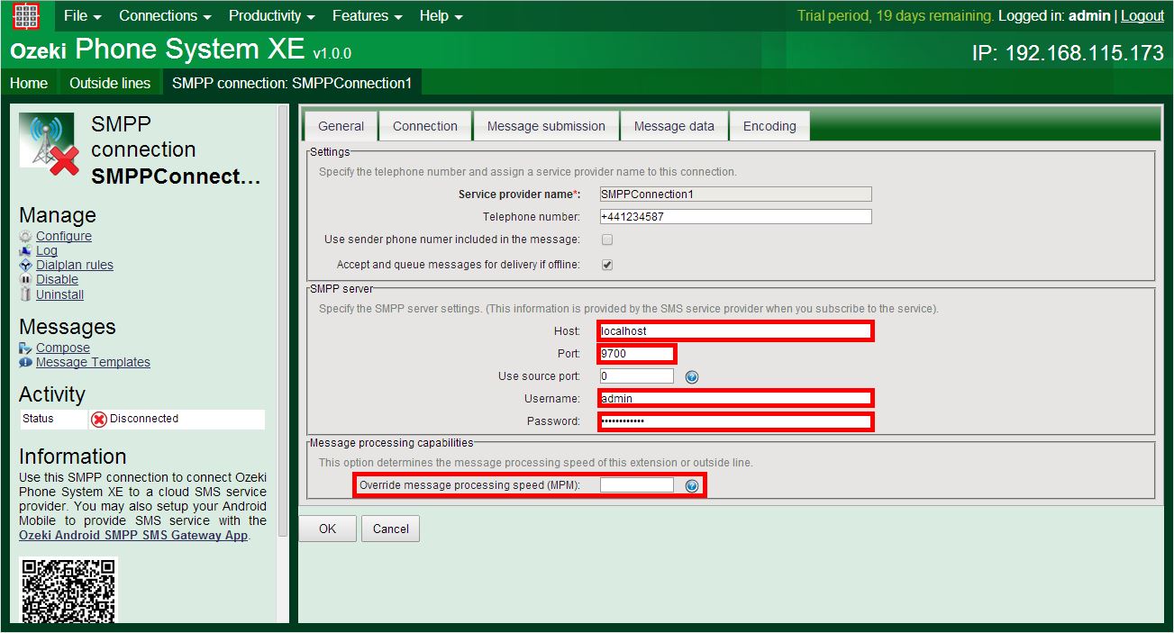 Ozeki VoIP PBX - How to setup SMPP IP SMS connection with Ozeki Phone System XE